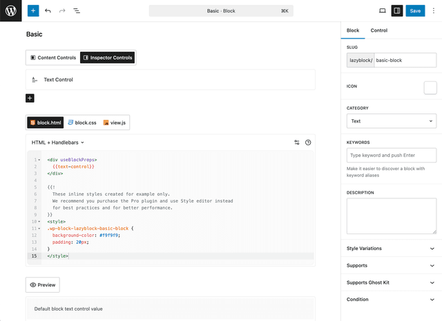 Create Block | Lazy Blocks