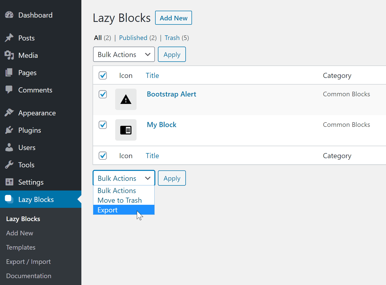 Export / Import | Lazy Blocks